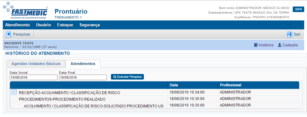 Histórico dos Atendimentos: FastMedic